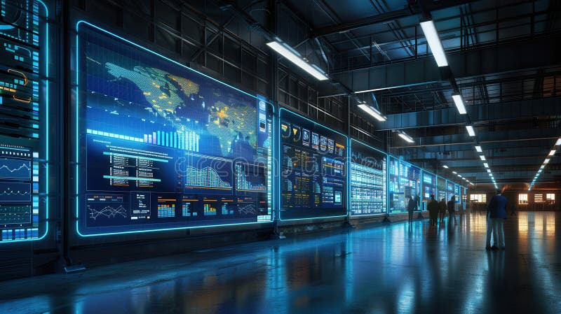 Large Screens in a Logistics Control Center Showcase Delivery Routes ...