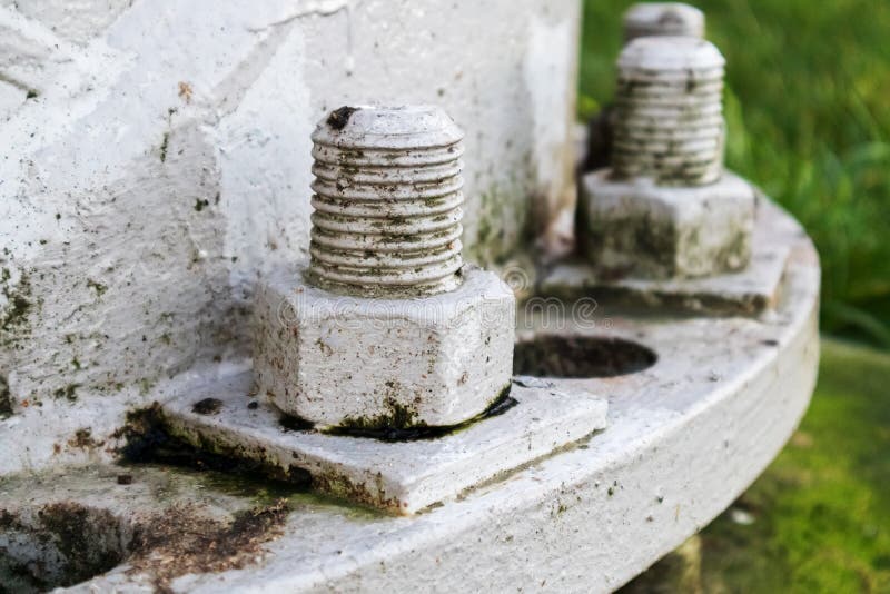 Large Screws with Nuts for Connecting the Metal Post Painted Gray Stock ...