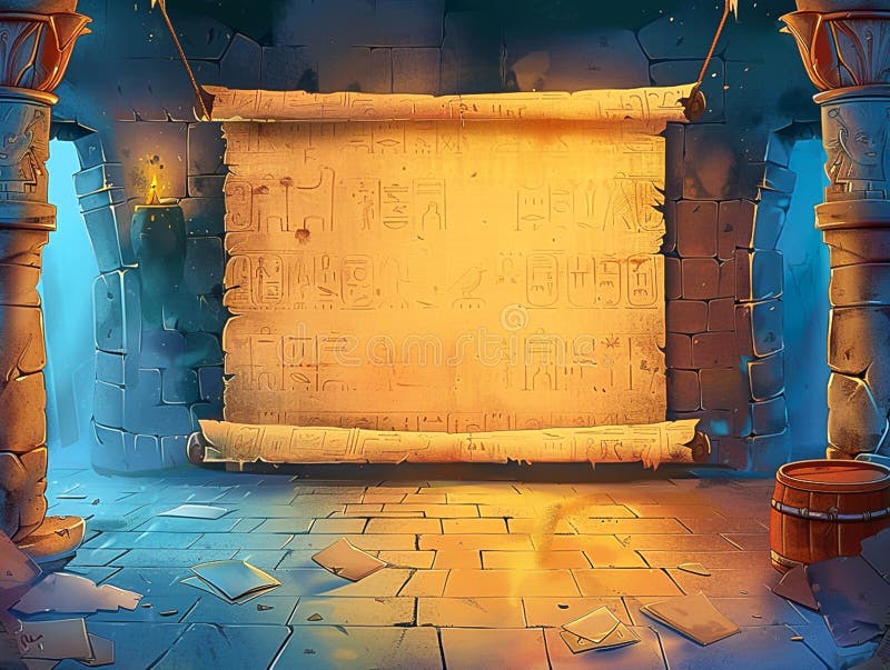 A Large Scroll Hanging from a Wall in a Room Stock Illustration ...