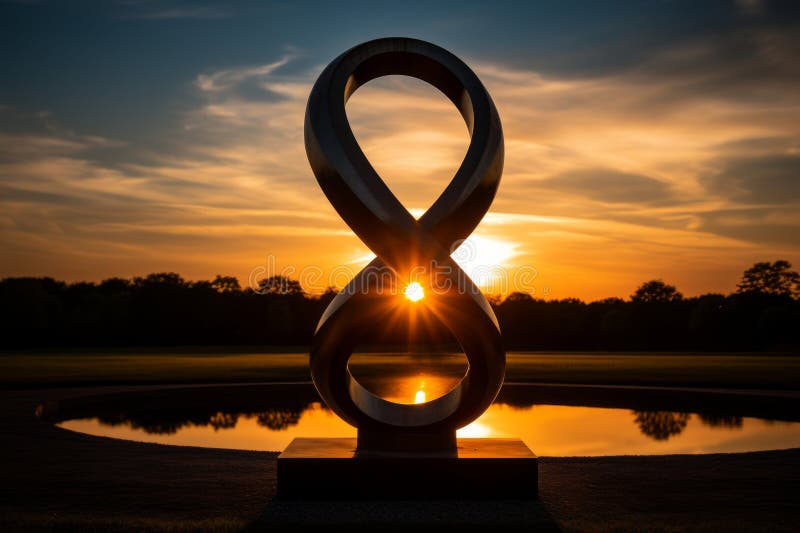 A Large Sculpture of an Infinity Symbol in Front of a Lake Stock ...