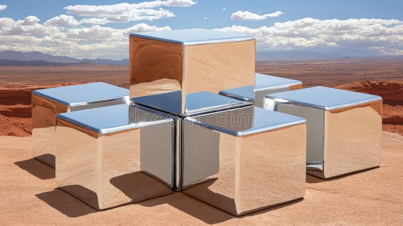 A Large Sculpture Made of Shiny Cubes Towers in the Middle of an Empty ...