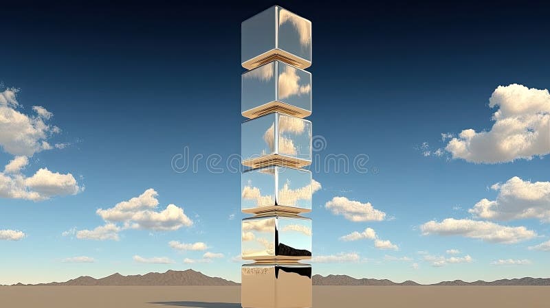 A Large Sculpture Made of Shiny Cubes Towers in the Middle of an Empty ...