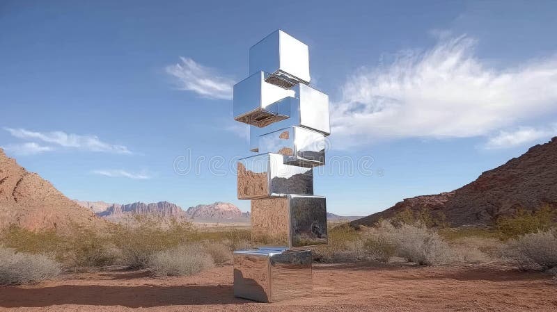 A Large Sculpture Made of Shiny Cubes Towers in the Middle of an Empty ...