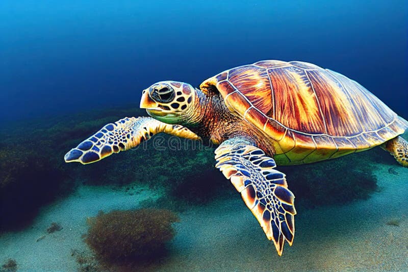 Large Sea Turtle Crawling Along Bottom of Sand Beautiful Landscape ...