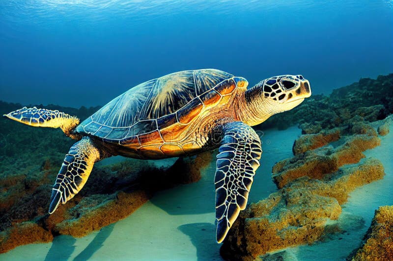 Large Sea Turtle Crawling Along Bottom of Sand Beautiful Landscape ...