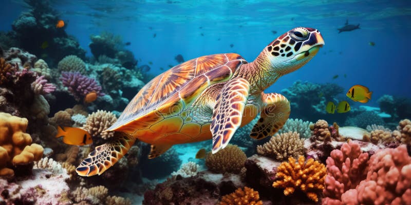 A Large Sea Turtle Sitting on a Coral Reef in the Red Sea Stock ...