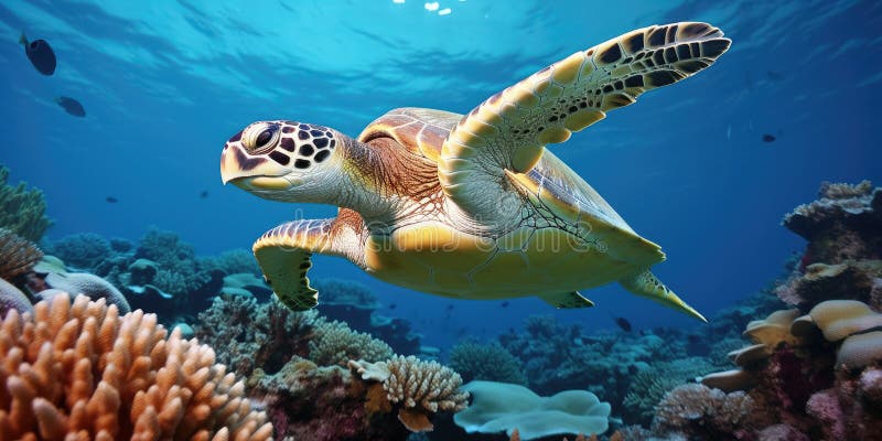 A Large Sea Turtle Sitting on a Coral Reef in the Red Sea Stock ...