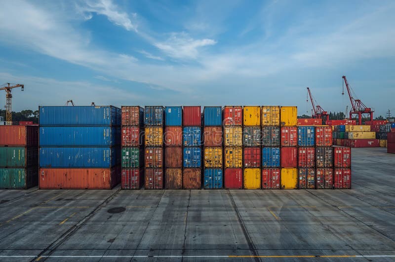 A Large Seaport with a Platform for Containers Stock Illustration ...