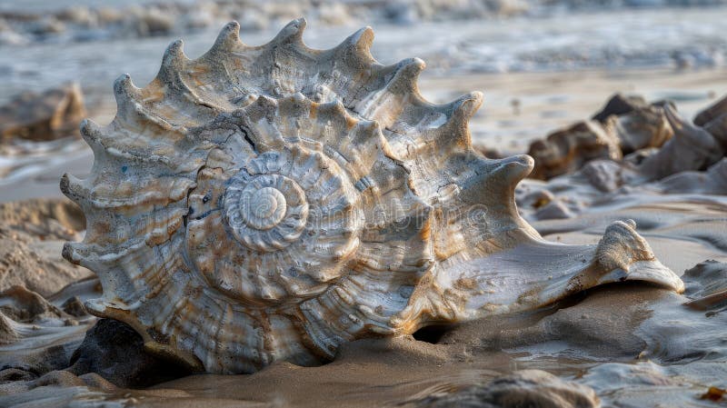 Large Seashell Fossil on a Beach Stock Image - Image of gastropod ...