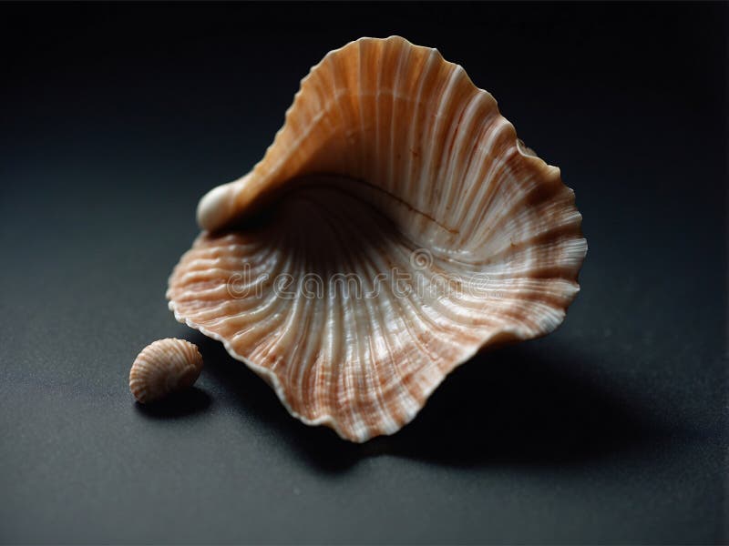 Large Seashell with a Smaller One beside it. Both are on a Dark Surface ...