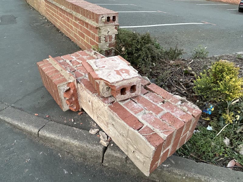 Large Section of Collapsed Brick Wall, Small Brick Wall Stock Image ...