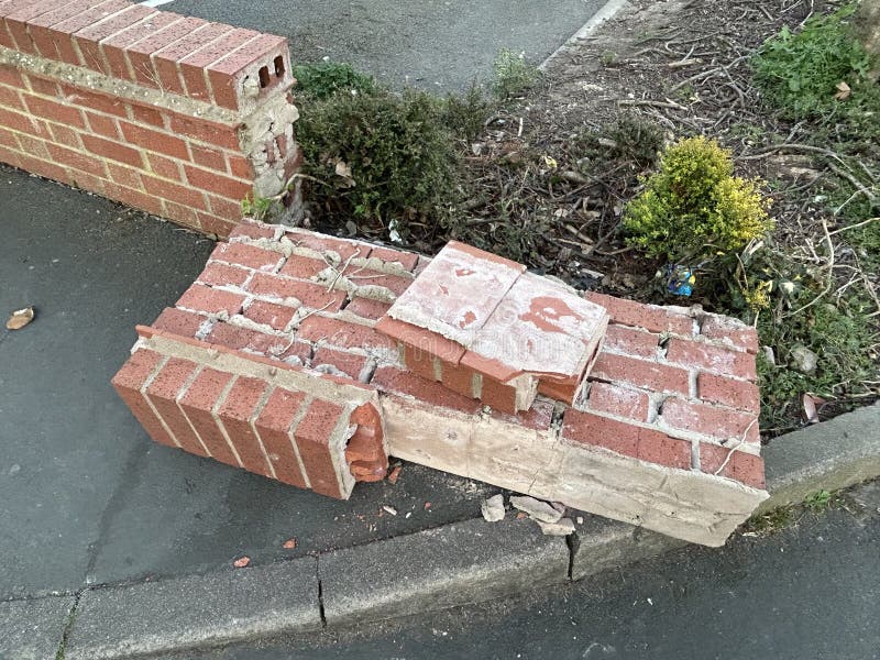 Large Section of Collapsed Brick Wall, Small Brick Wall Stock Image ...