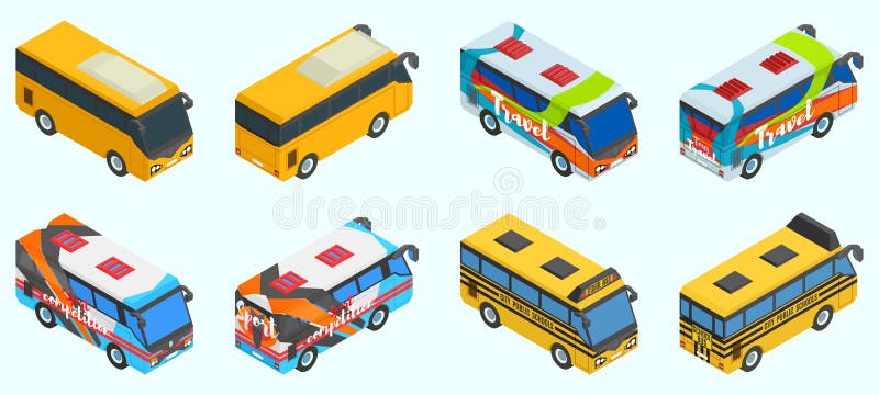 A Large Selection of Buses in Different Versions Stock Vector ...