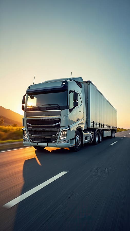 Large Semi Truck is Driving Down a Road Stock Image - Image of sunset ...