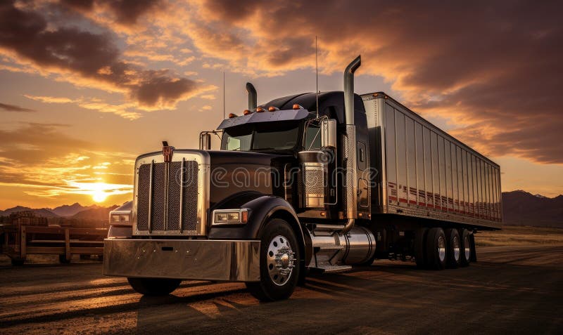 Large Semi Truck Parked on a Dirt Road Stock Illustration ... Large Semi Truck Parked on a Dirt Road Stock Illustration ...