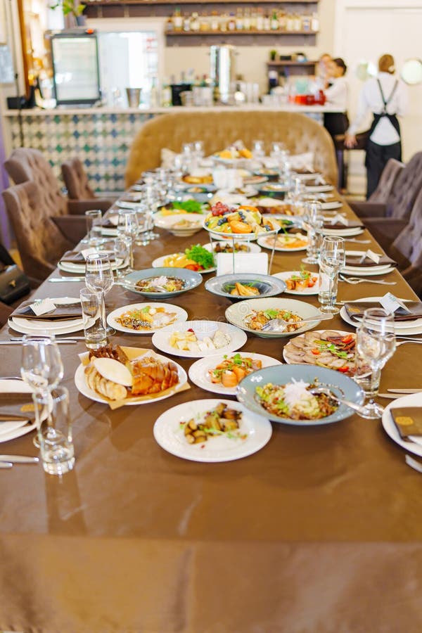 A Large Served Festive Table with Appetizers. Stock Image - Image of ...