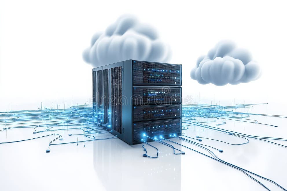 A Large Server Box is Surrounded by a Cloud of Wires and Cables Stock ...