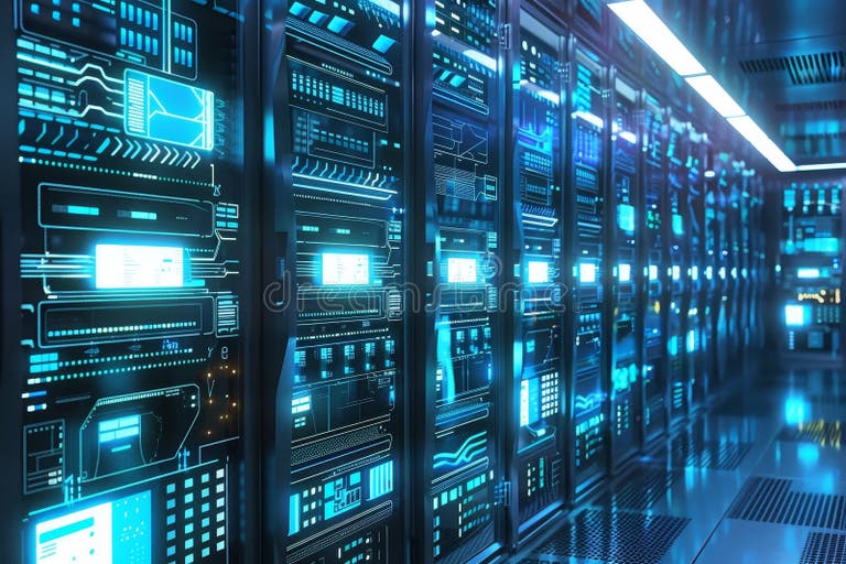 A Large Server Room Filled with Numerous Computers and Technology ...