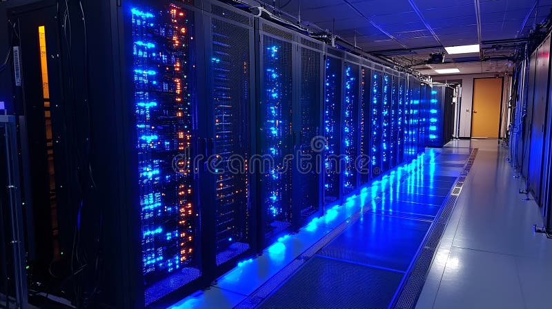Large server room stock image. Image of center, lighting - 373881525