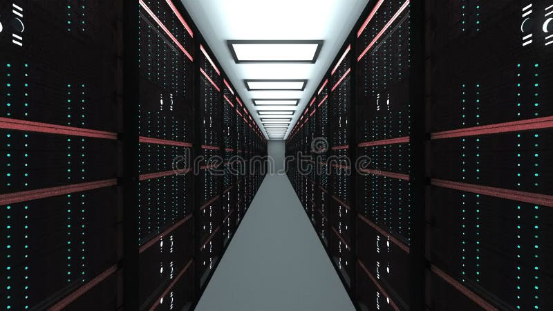 Large Server Room Interior in Datacenter, Web Network and Internet ...