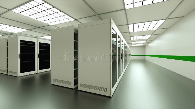 Large Server Room Interior in Datacenter, Web Network and Internet ...