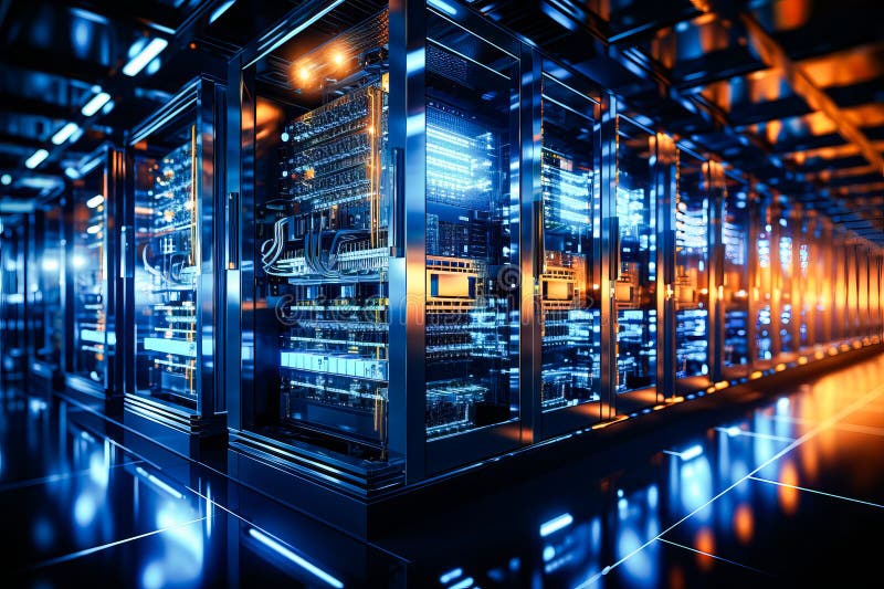 Large Server in Server Room with Many Lights on. Generative AI Stock ...