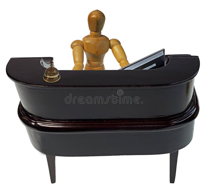 A Large Service Reception Desk with Service Bell and Computer Stock ...