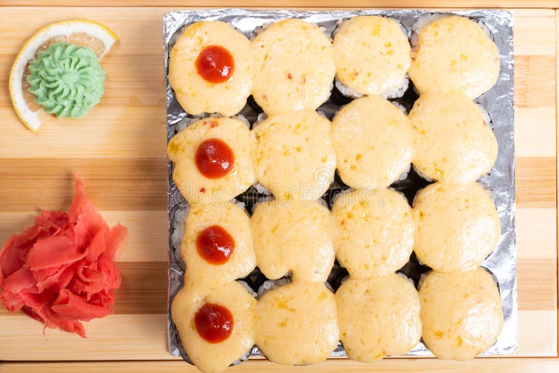 A Large Set of Baked Rolls with Cheese Caps Stock Image - Image of ...