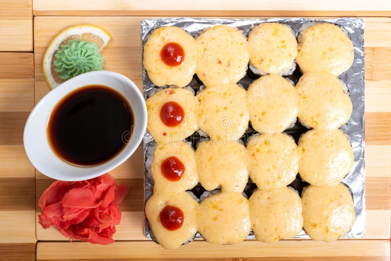 A Large Set of Baked Rolls with Cheese Caps Stock Photo - Image of ...