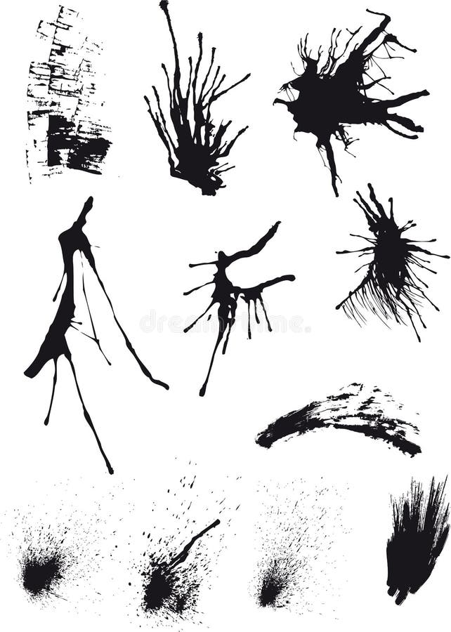 Large Set of Black Ink or Paint Splodges Stock Vector - Illustration of ...