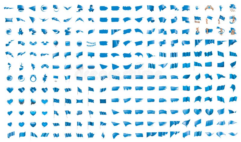 A Large Set of Blue Flags. Vector Illustration on White Background ...