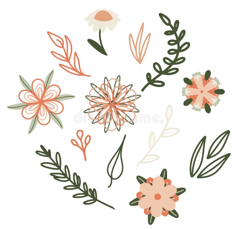 Set of Botanical Elements, Collection of Flowers and Branches for ...