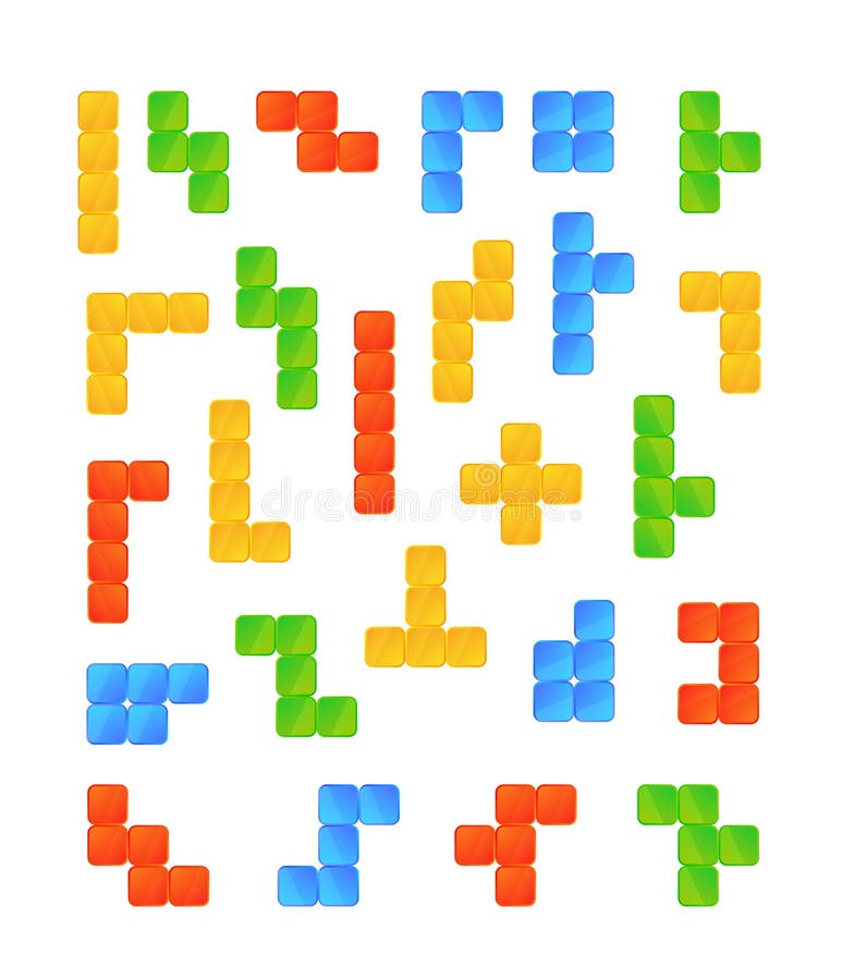 Large Set of Bright Colourful Tetris Game Pieces on White Stock ...