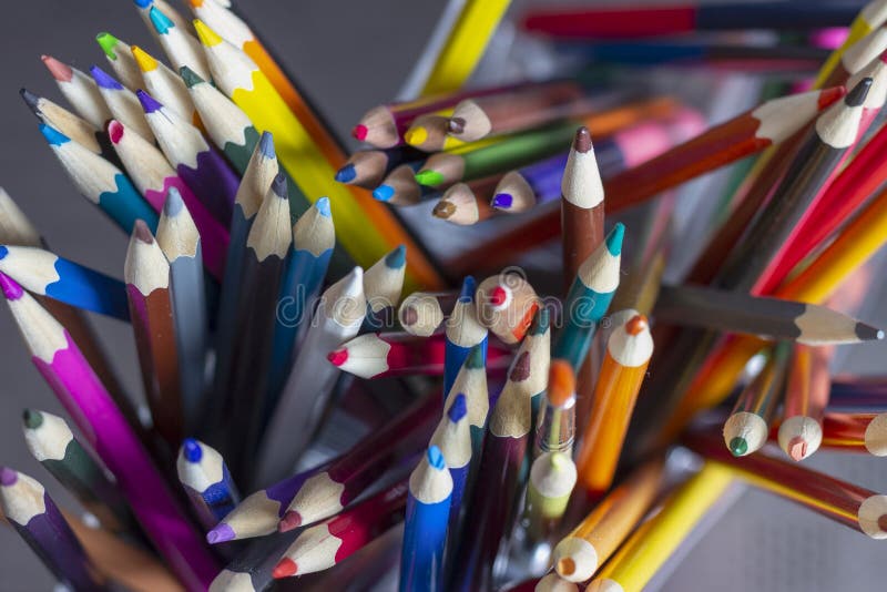 A Large Set of Colored Pencils, Standing on the Table Stock Photo ...