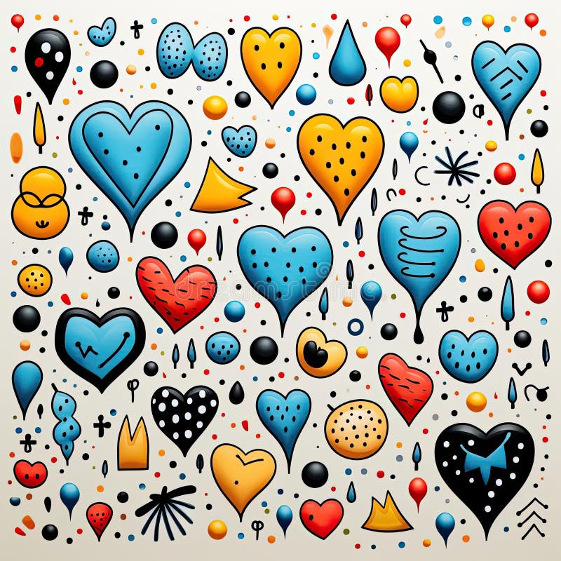 Large Set of Colorful Heart Doodles on a Sheet Stock Illustration ...