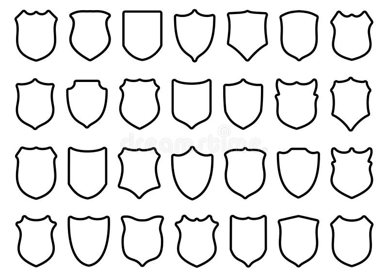 Large Set Of Heraldic Shields On White Background Stock Vector
