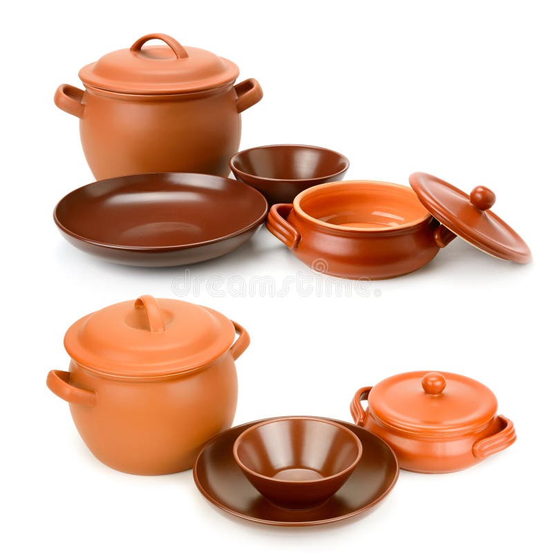 Large Set of Cookware for Cooking (pots, Plates, Cups) Isolated on ...