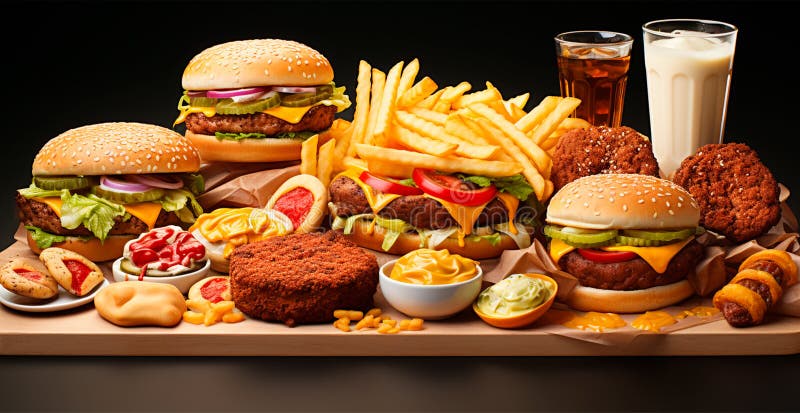 Large Set of Different Fast Food, Junk Food - AI Generated Image Stock ...