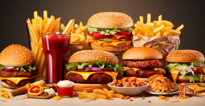 Large Set of Different Fast Food, Junk Food - AI Generated Image Stock ...