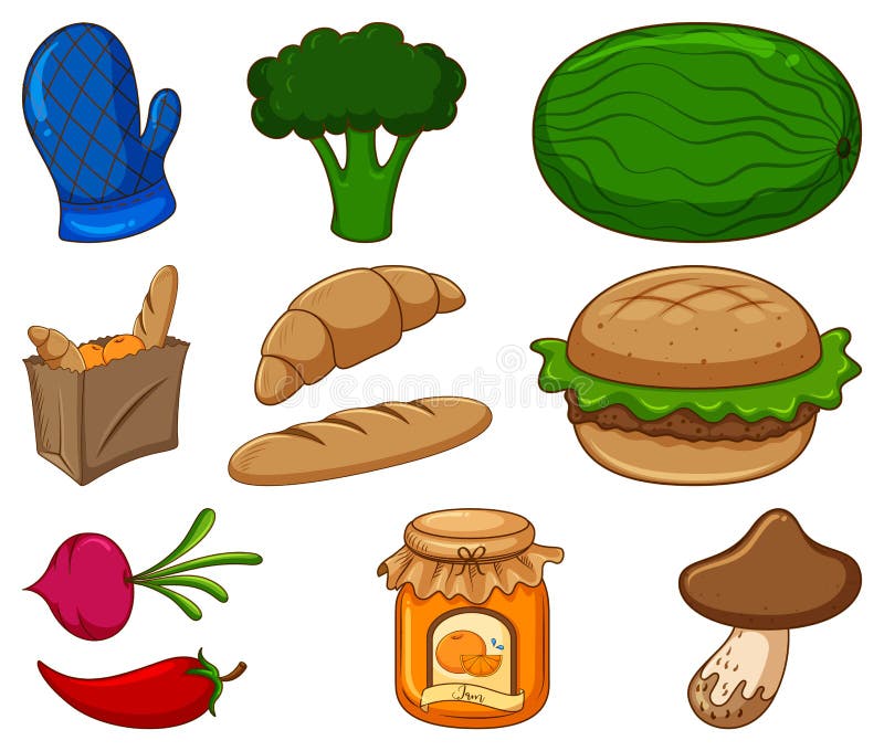 Large Set of Different Food and Other Items on White Background Stock ...