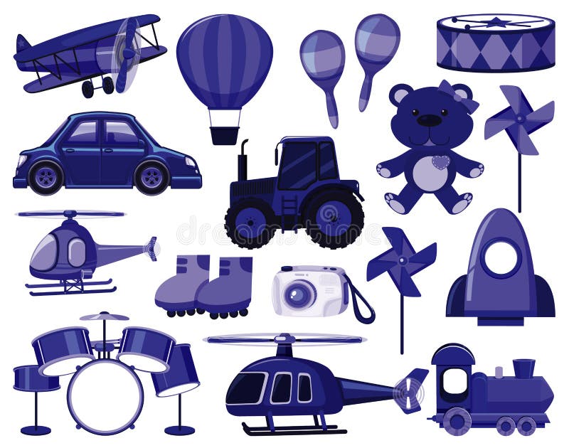 Large Set of Different Objects in Blue Stock Vector - Illustration of ...
