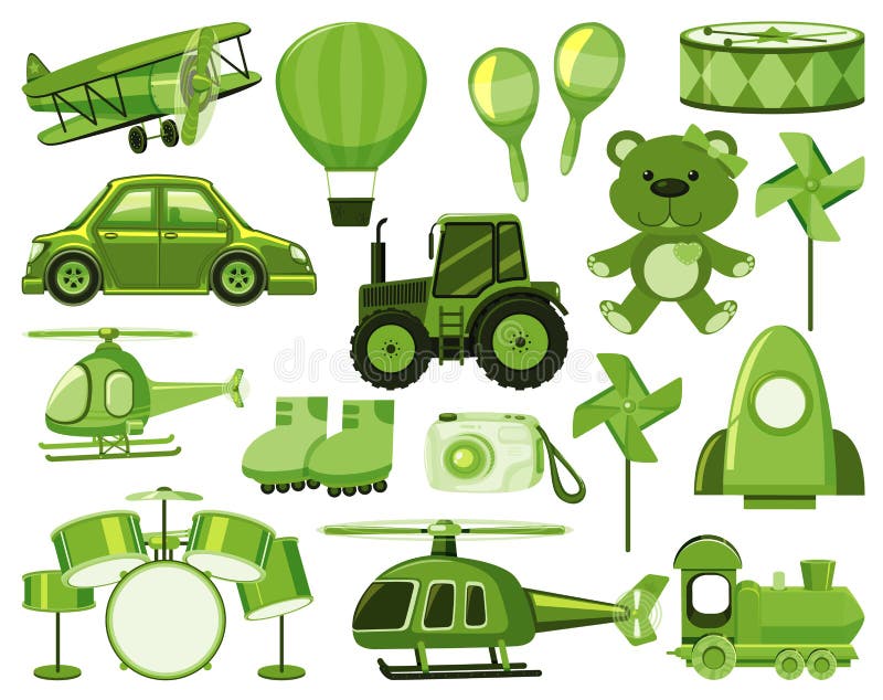 Large Set of Different Objects in Green Stock Illustration ...