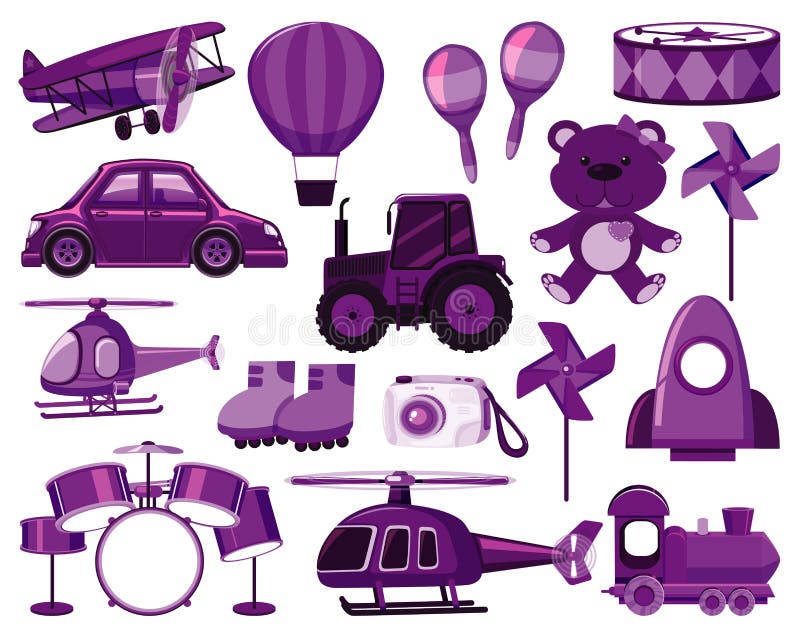 Large Set of Different Objects in Purple Stock Illustration ...