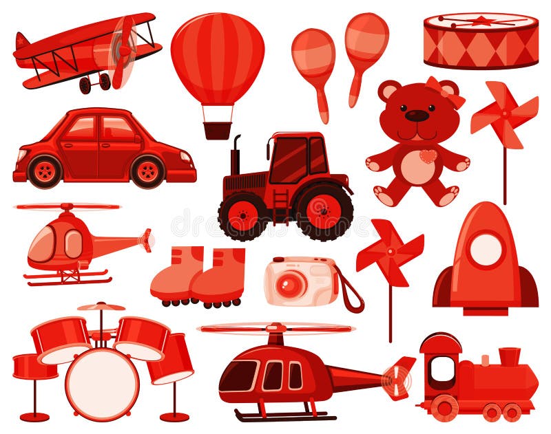 Large Set of Different Objects in Red Stock Illustration - Illustration ...