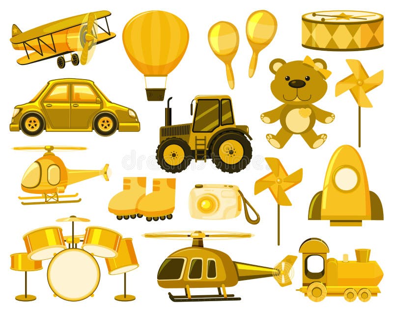 Large Set of Different Objects in Yellow Stock Vector - Illustration of ...
