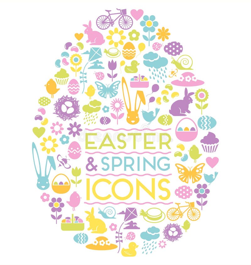Easter and Spring Icons in an Egg Shape Stock Vector - Illustration of ...