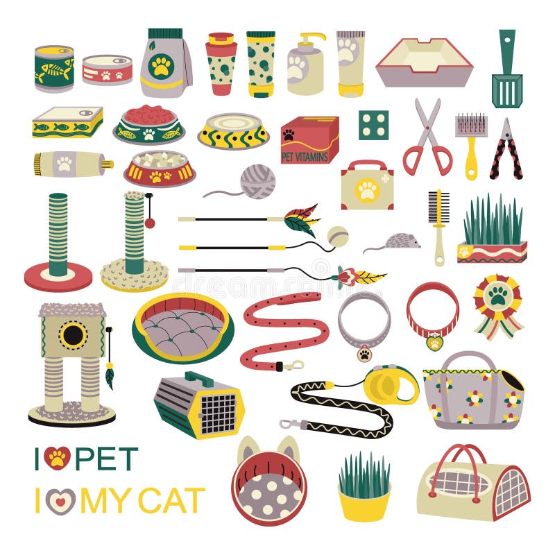A Large Set of Elements for Animals, Cats, Dogs. Pet Care Stock Vector ...