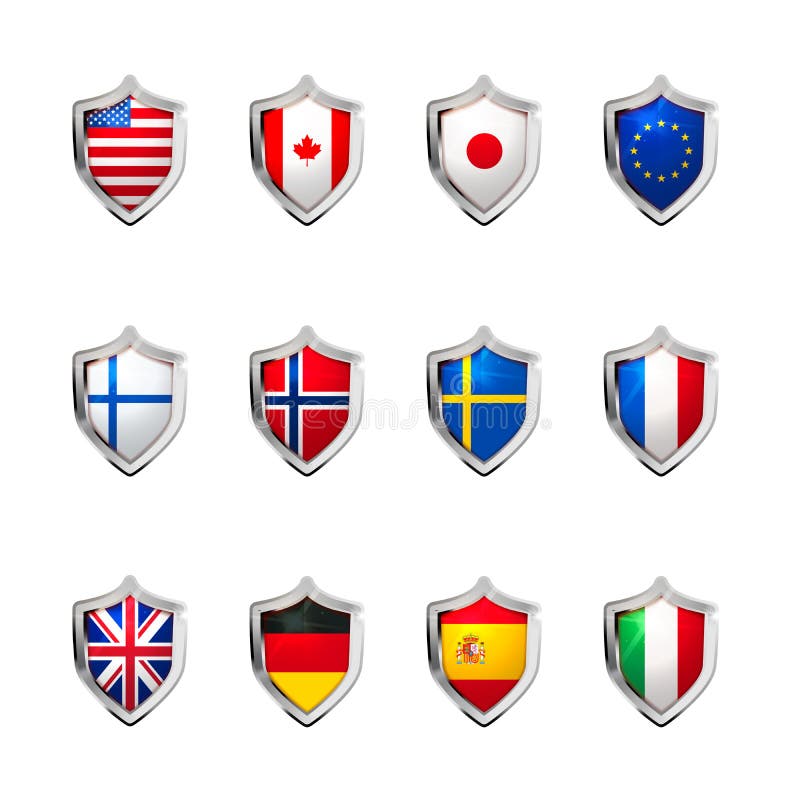 Large Set of Flags of Sovereign States Projected As a Glossy Shield on ...