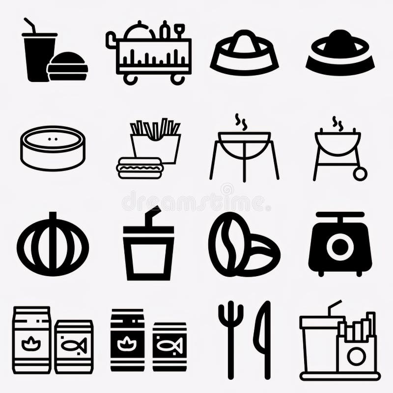 Big Set of Food Icons in Vector Stock Illustration - Illustration of ...