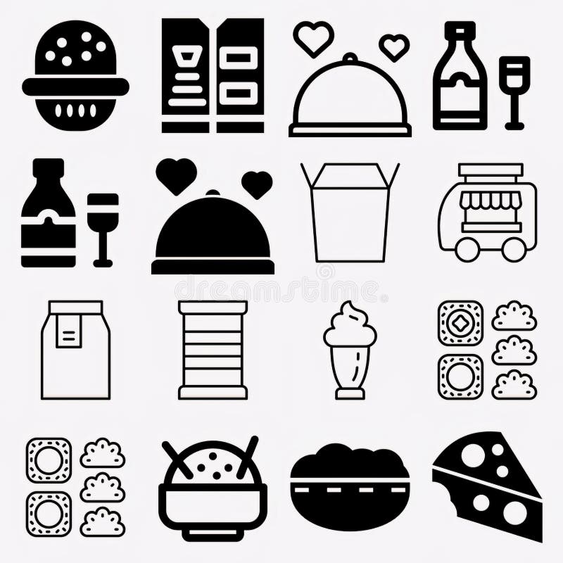 Big Set of Food Icons in Vector Stock Illustration - Illustration of ...